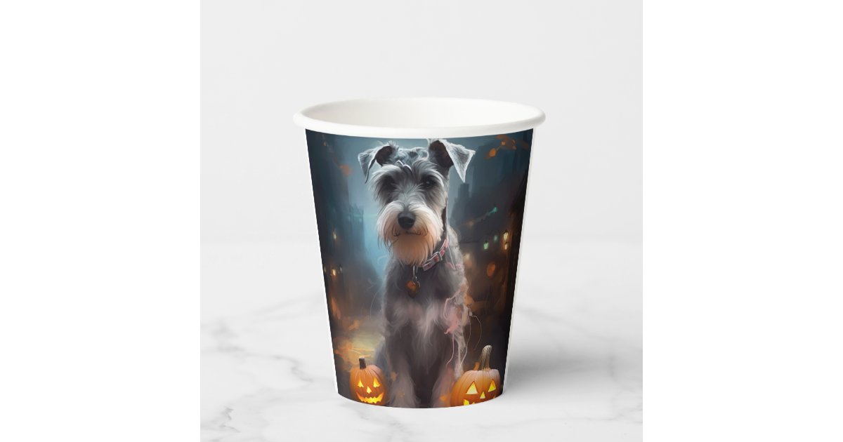 Halloween Schnauzer With Pumpkins Scary Paper Cups | Zazzle