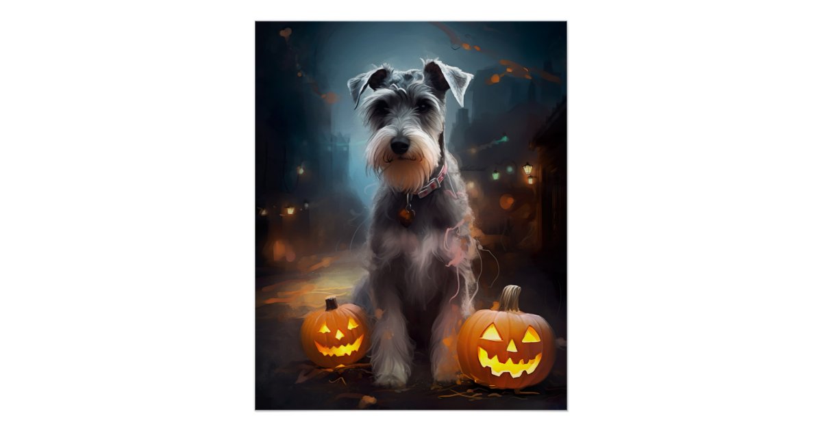 Halloween Schnauzer With Pumpkins Scary Poster | Zazzle