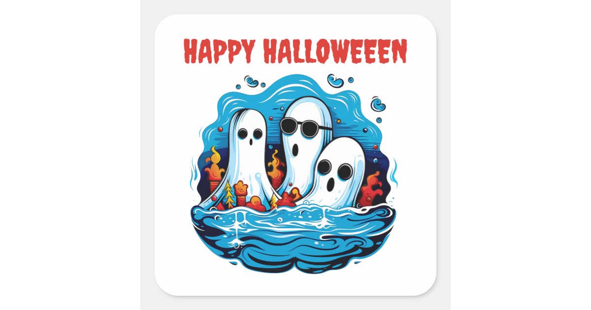 Halloween Sheet faced ghosts Square Sticker | Zazzle