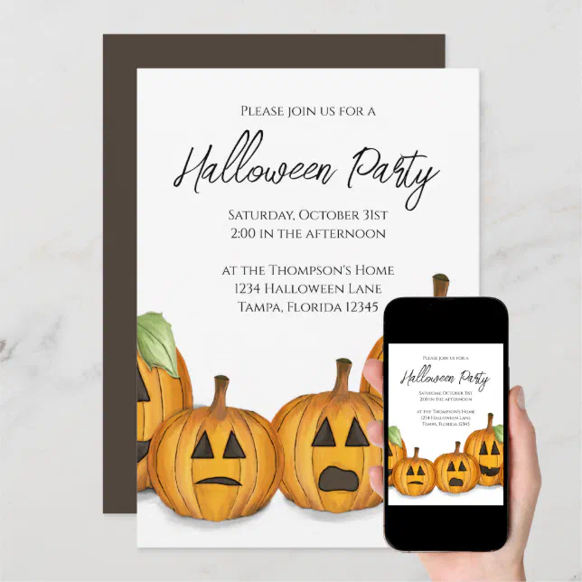 Halloween Simple Cute Pumpkin QR Code Social Media Invitation | Zazzle