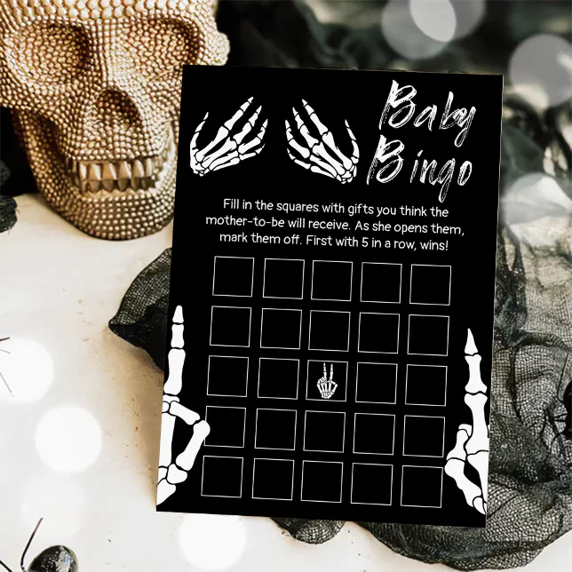 Halloween Skeleton Baby Shower Bingo Game Invitation | Zazzle