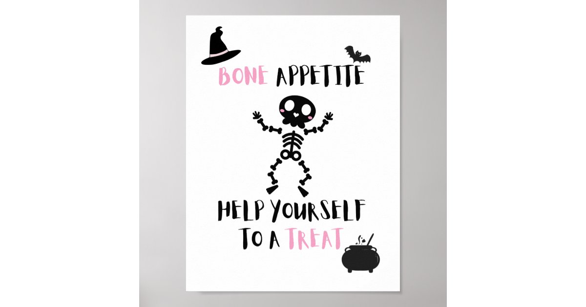 Halloween skeleton Bone Appetite porch door candy Poster | Zazzle
