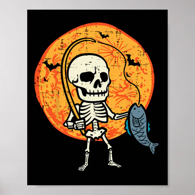 Halloween Skeleton Fishing Costume Fisherman Men B Poster | Zazzle