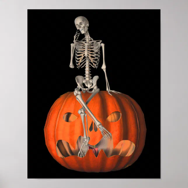 Halloween Skeleton On Jack O Lantern Pumpkin Poster | Zazzle