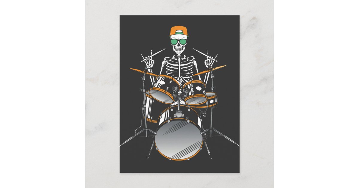 Halloween Skeleton Rock Hand Playing Drums Postcard | Zazzle