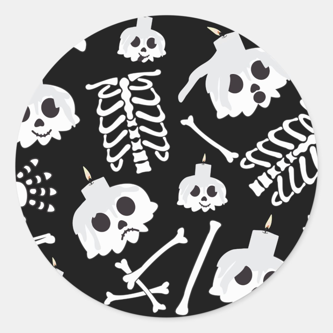 Halloween Skeleton Skull Bones Pattern Classic Round Sticker | Zazzle
