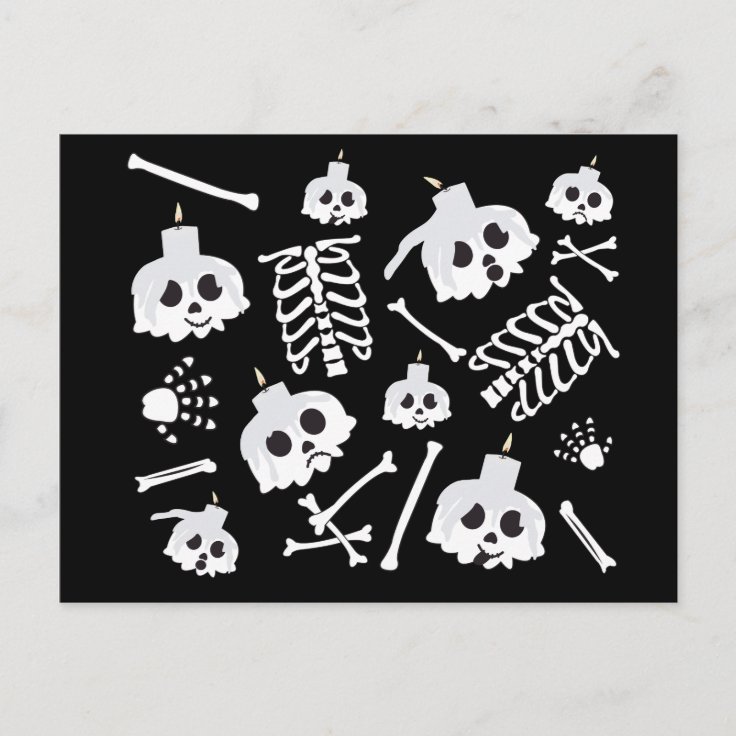 Halloween Skeleton Skull Bones Pattern Postcard | Zazzle