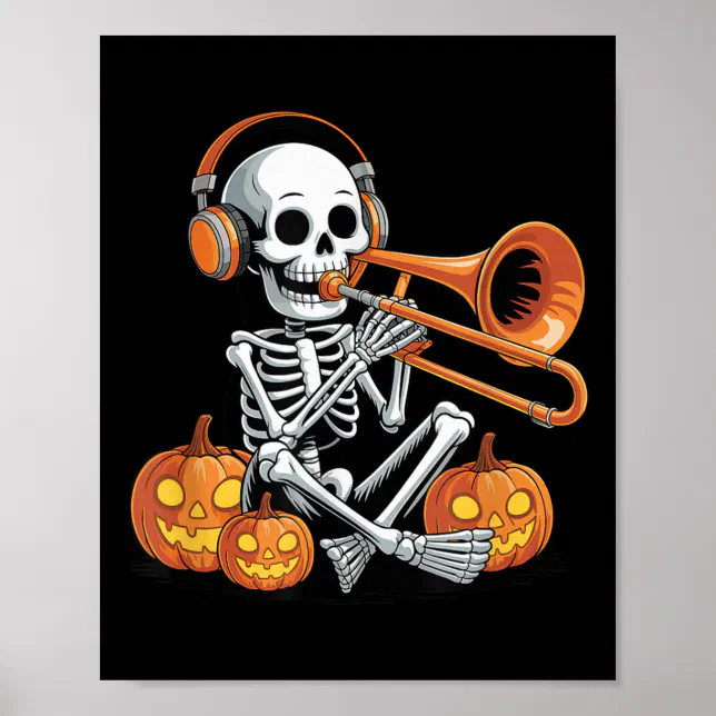 Halloween Skeleton Trombone Trombonist Poster | Zazzle