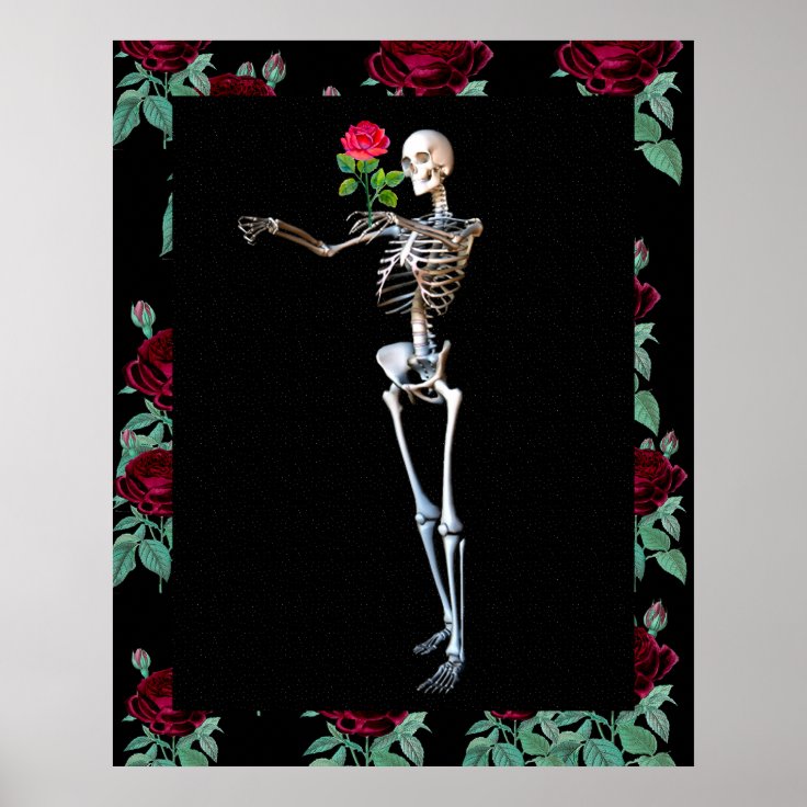 Halloween Skeleton With Rose Poster | Zazzle
