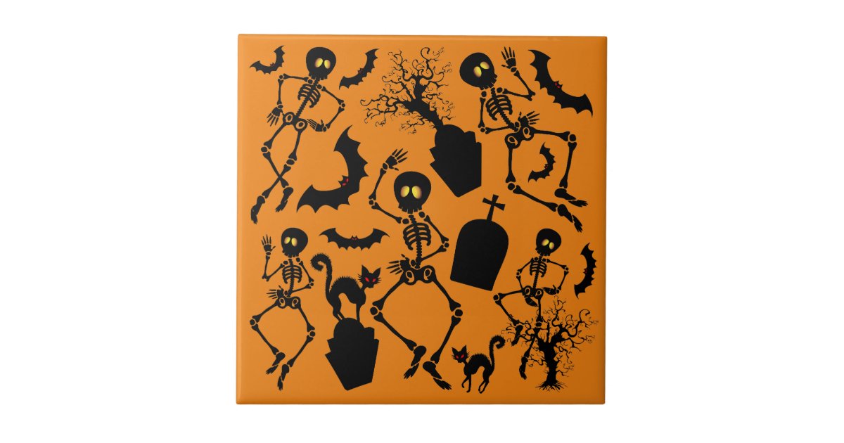 Halloween Skeletons Macabre Dance Ceramic Tile | Zazzle