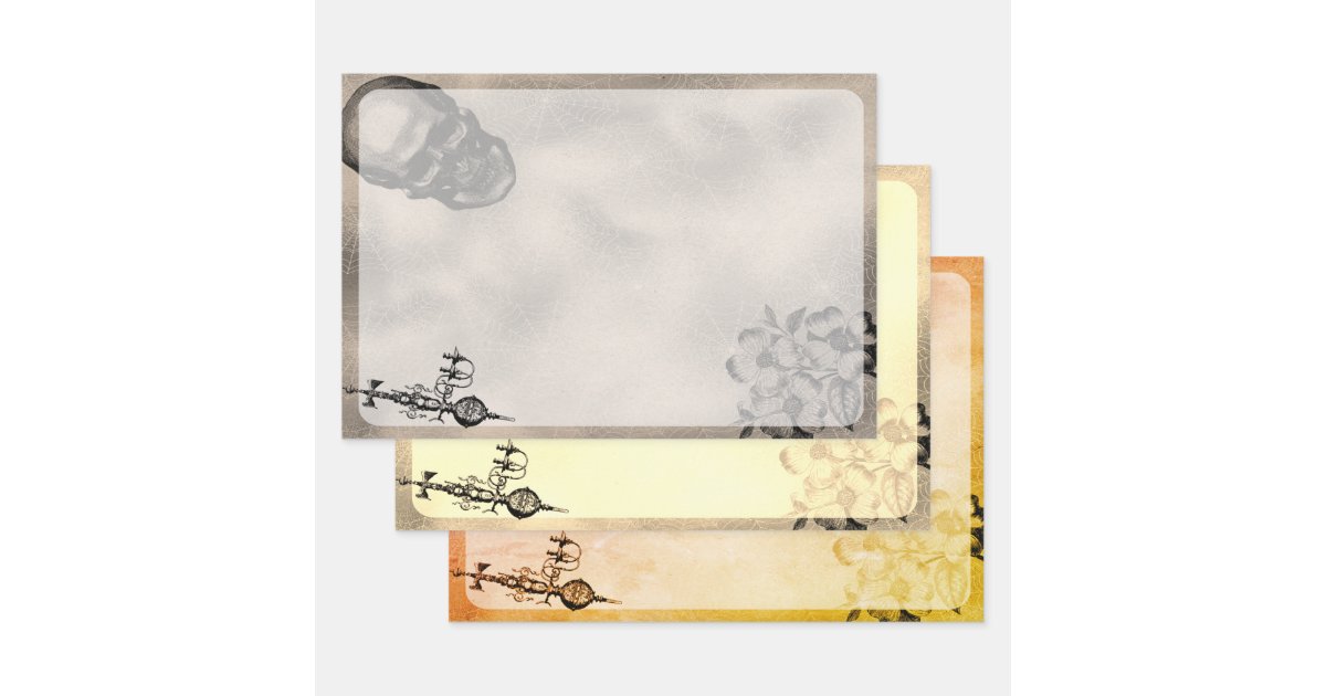 Halloween Skull and Spider Web Scary Ephemera Wrapping Paper Sheets ...