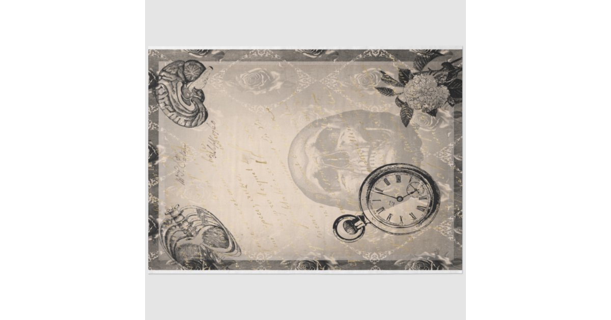 Halloween Skull Creepy Anatomy Floral Vintage Tissue Paper | Zazzle