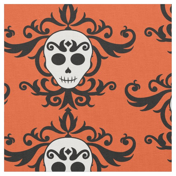 Halloween skull damask pattern fabric | Zazzle.com