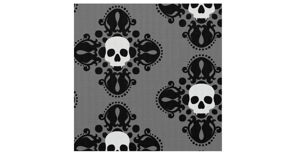 Halloween skull damask pattern fabric | Zazzle