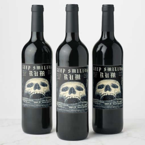 Halloween Skull Keep Smiling Rum Wine Label | Zazzle