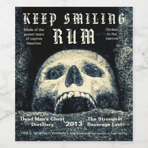 Halloween Skull Keep Smiling Rum Wine Label | Zazzle