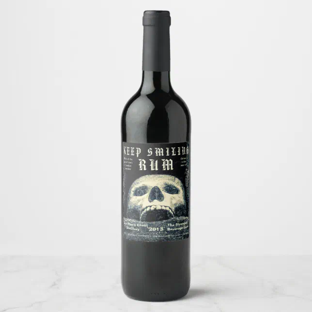 Halloween Skull Keep Smiling Rum Wine Label | Zazzle