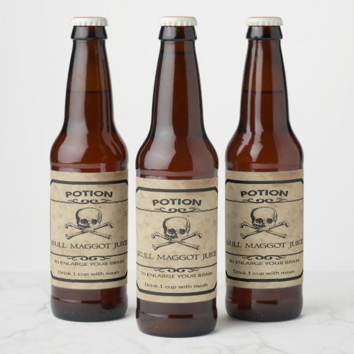 Halloween Skull Maggot Juice Apothecary Beer Label | Zazzle