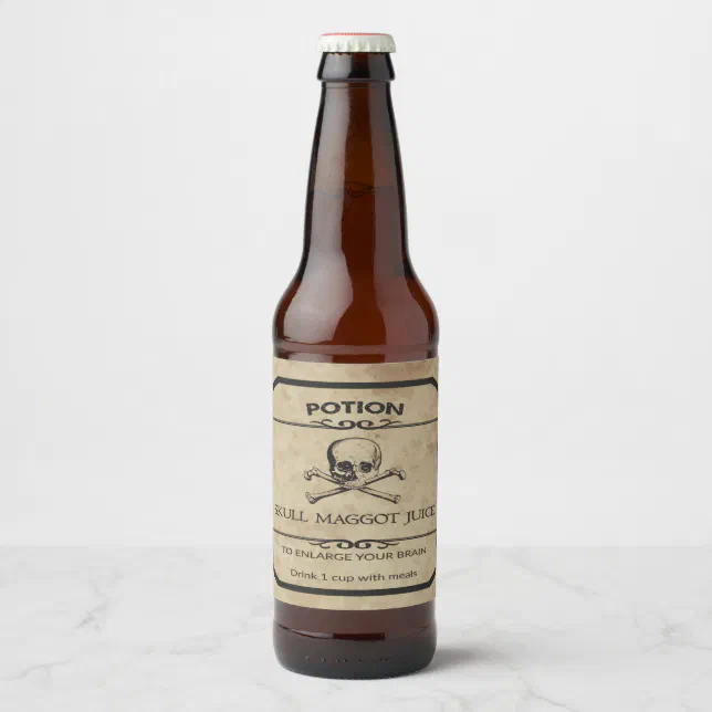 Halloween Skull Maggot Juice Apothecary Beer Label | Zazzle