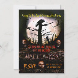 Halloween Skull Screaming Moon Party Invitation | Zazzle