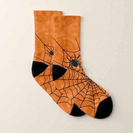 Halloween Spider Web on Orange Socks | Zazzle.com