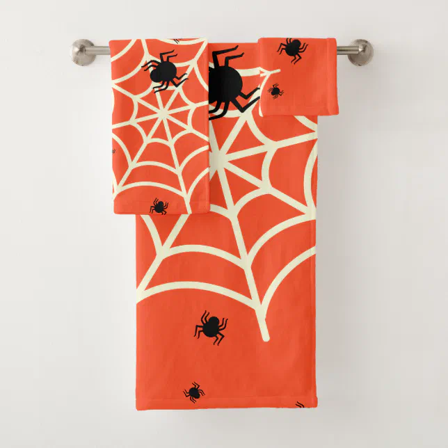 Halloween Spiders on Web Bath Towel Set | Zazzle