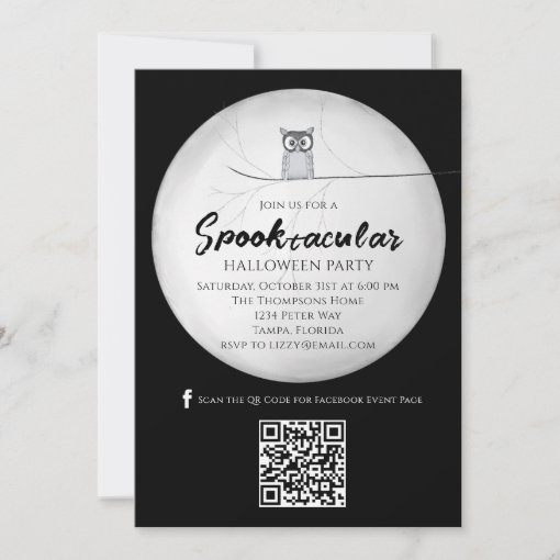 Halloween Spooktacular Owl QR Code Social Media Invitation | Zazzle