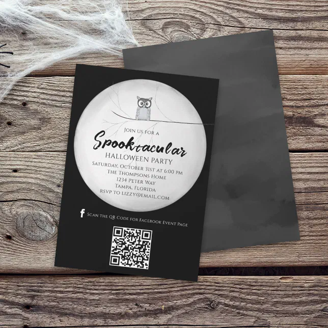 Halloween Spooktacular Owl QR Code Social Media Invitation | Zazzle