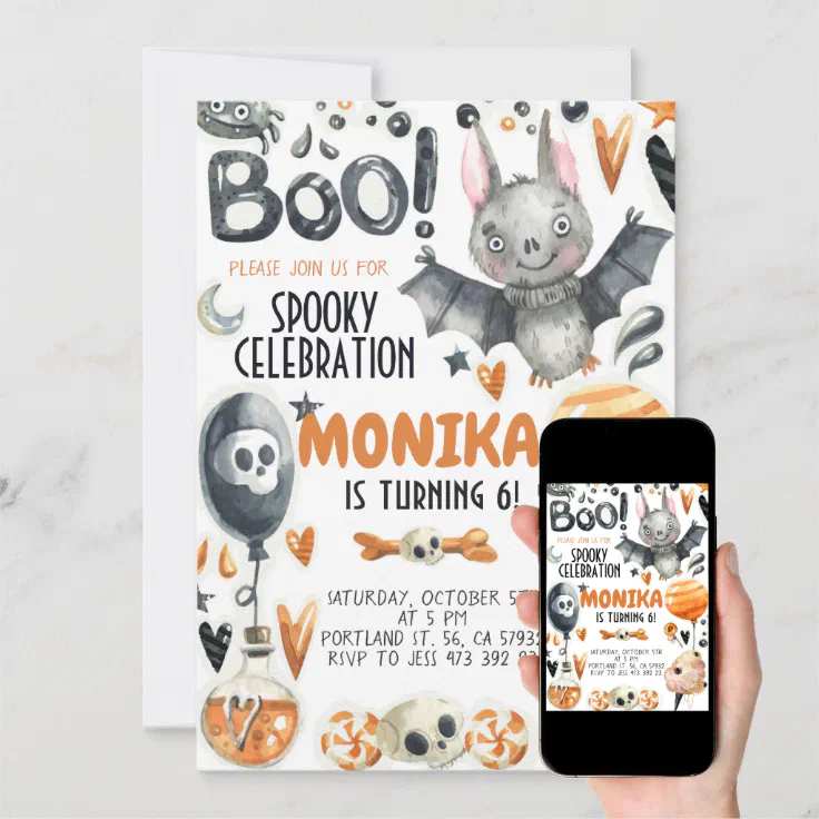 Halloween Spooky Bat Birthday Invitation | Zazzle