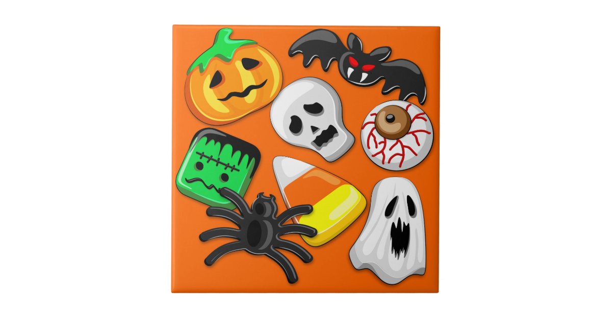Halloween Spooky Candies Party Ceramic Tile | Zazzle