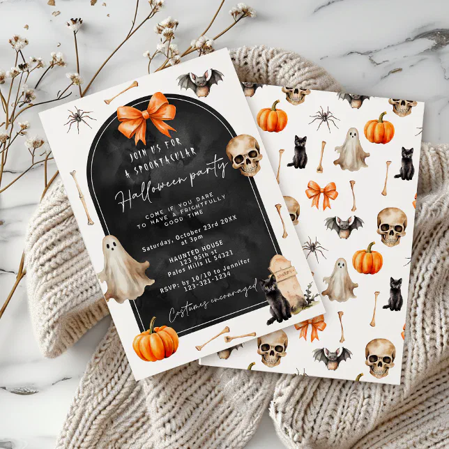 Halloween spooky ghost pumpkin skull party invitation | Zazzle