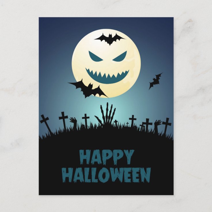 Halloween Spooky Graveyard Moon Bats Postcard | Zazzle