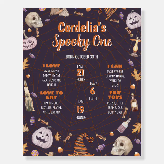 Halloween Spooky One Birthday Milestones Sign | Zazzle