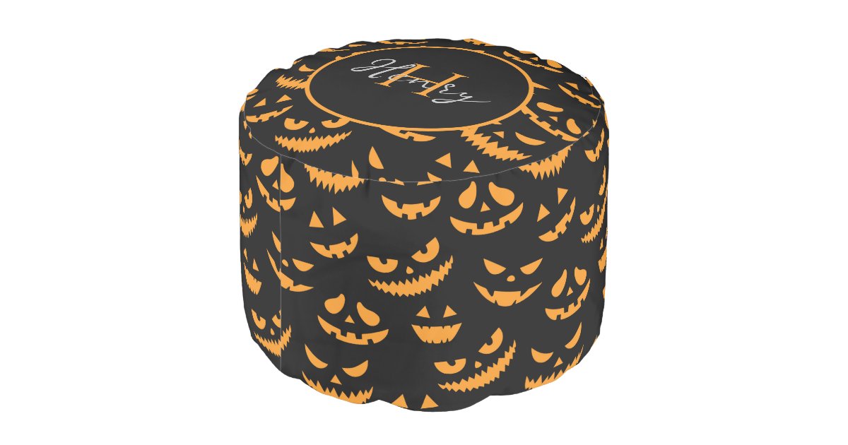 Halloween Spooky Pumpkin Faces Monogram Pouf | Zazzle