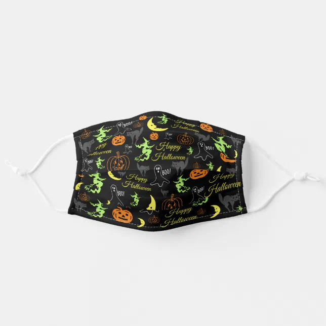Halloween Spooky Pumpkin Ghost Witch Black Adult Cloth Face Mask | Zazzle