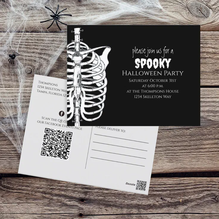 Halloween Spooky Skeleton QR Code Social Media Postcard | Zazzle