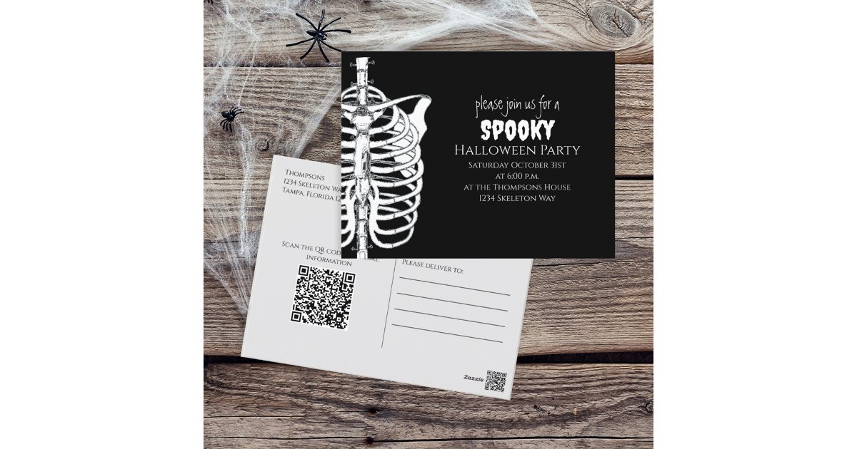 Halloween Spooky Skeleton Scary QR Code Postcard | Zazzle