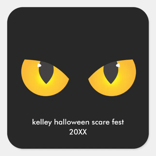 Halloween Spooky Yellow Eyes, Minimalist Favor Square Sticker | Zazzle