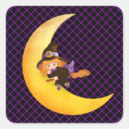 Halloween Stickers-Little Witch Square Sticker | Zazzle