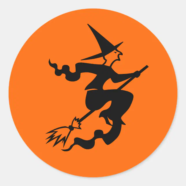 Halloween stickers | sealers with witch on a broom | Zazzle