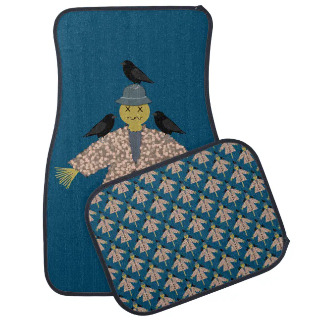 Halloween Straw Scarecrow and Ravens Patterned Car Floor Mat | Zazzle