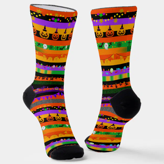 Halloween Striped Icons Socks | Zazzle