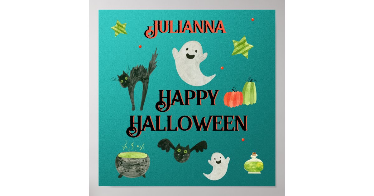 Halloween Teal and Green Poster | Zazzle
