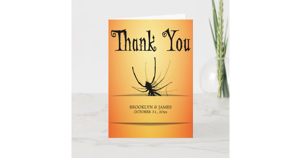 Halloween Thank You Card With Orange Spider | Zazzle