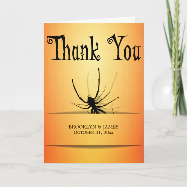 Halloween Thank You Card With Orange Spider | Zazzle