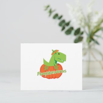 Halloween Thanksgiving Pumpkasaurus Dinosaur Holiday Postcard | Zazzle