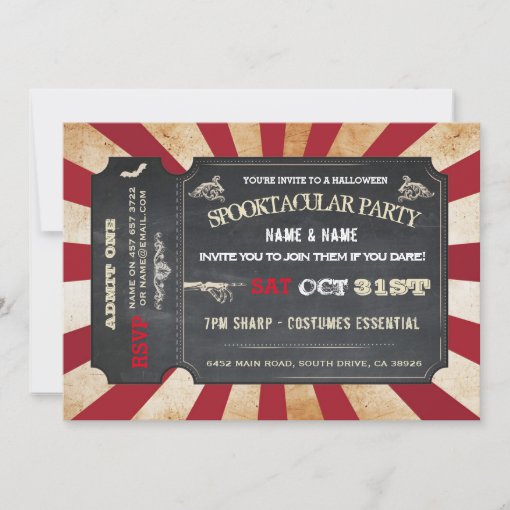 Halloween Ticket Party Invitation Circus Scare | Zazzle