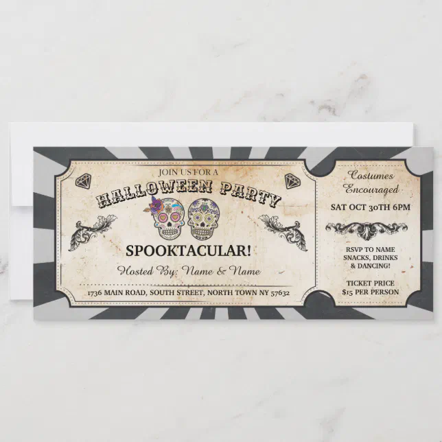 Halloween Ticket Skulls Party Spooky Scroll Event Invitation | Zazzle
