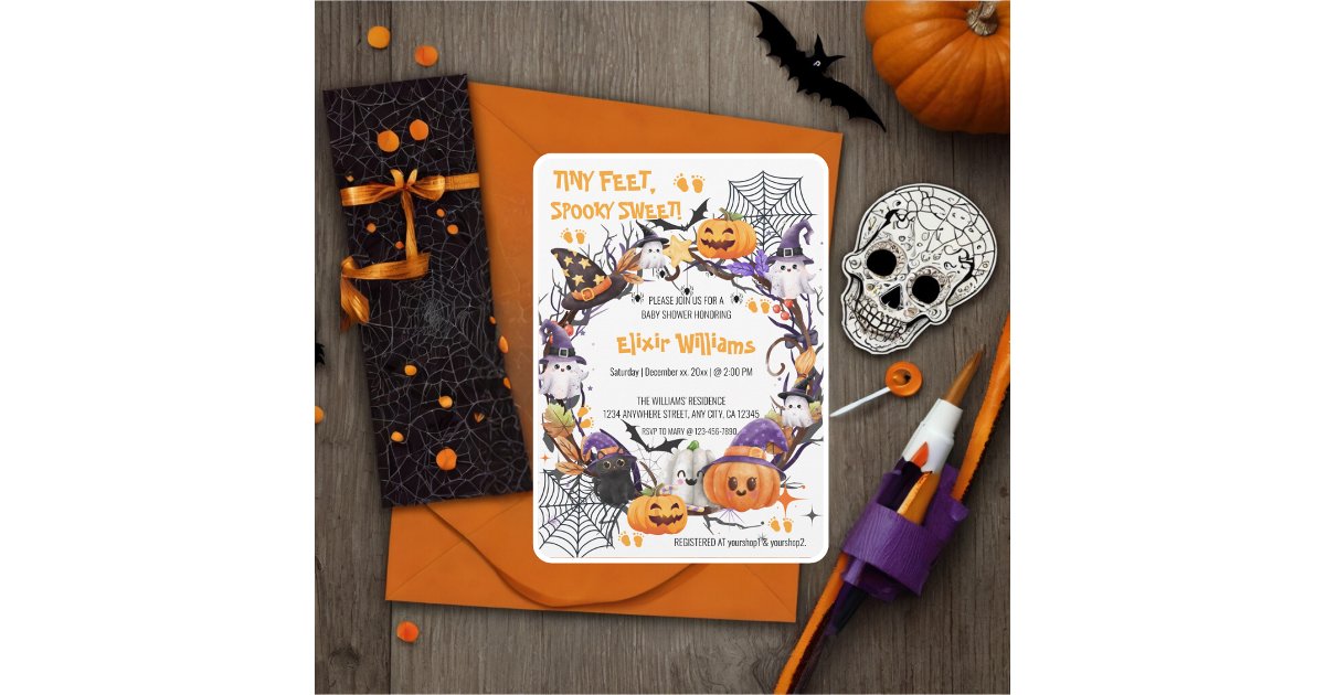 Halloween Tiny Feet, Spooky Sweet Baby Shower Invitation | Zazzle