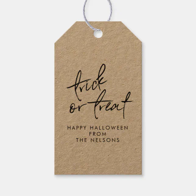 Halloween Trick or Treat Bag Candy Favor Kraft Gift Tags | Zazzle